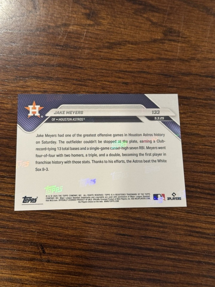Jake Meyers Astros 1st 2 HR 3B 2B 2025 MLB Topps NOW Card 133 Gold Foil ...