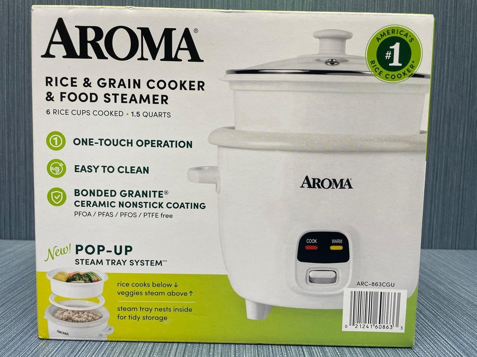 AROMA ARC-863CGU 6-Cup Rice Cooker & Food Steamer with Bonded Granite ...