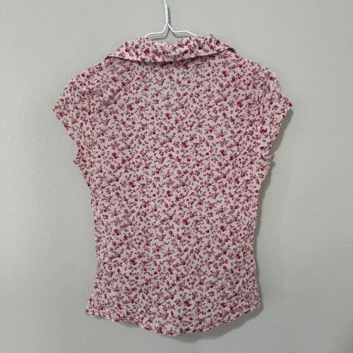 Y2K Tempted Floral & Lace Blouse Women's Small 3 Button Coquette ...