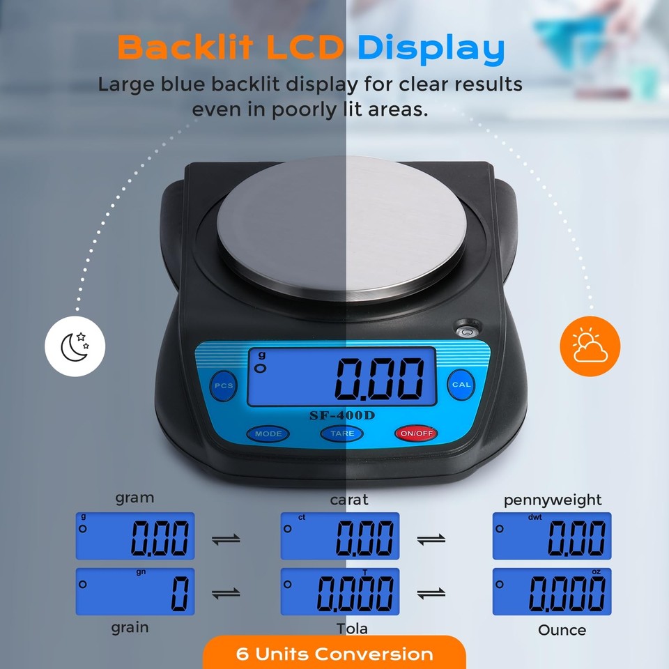 Digital Lab Scale 600g x 0.01g Precision Electronic Scale LCD Display ...