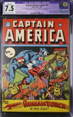 Captain America Comics #19 CGC 7.5 (R) Timely 1942 Human Torch Hitler ...