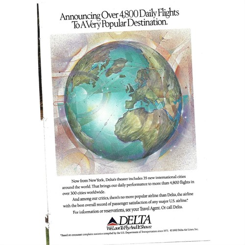 Delta Airlnes 4800 Daily Flights 1990s Vintage Print Ad | eBay