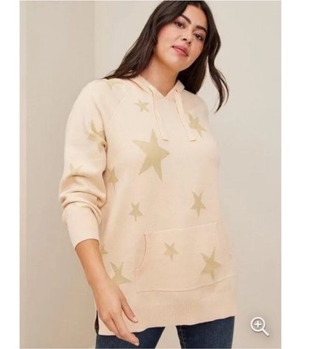Torrid 4X Jacquard Pullover Hoodie Sweater Ivory Gold Star Celestial ...
