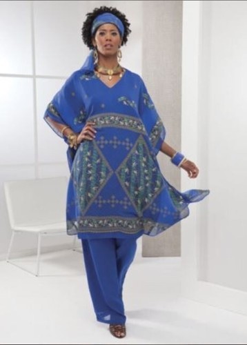 plus size 1X Blue Ethnic Pant Suit Set Goddess Blue & Head Scarf from ...