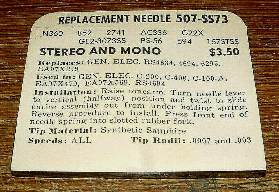 GE Stereo Needle 507-SS73, for C100A C200 RS4634 RS4694, EV2741 PS56 G ...