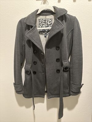 Express women’s Gray Pea coat Size XS With Belt - Great Condition | eBay
