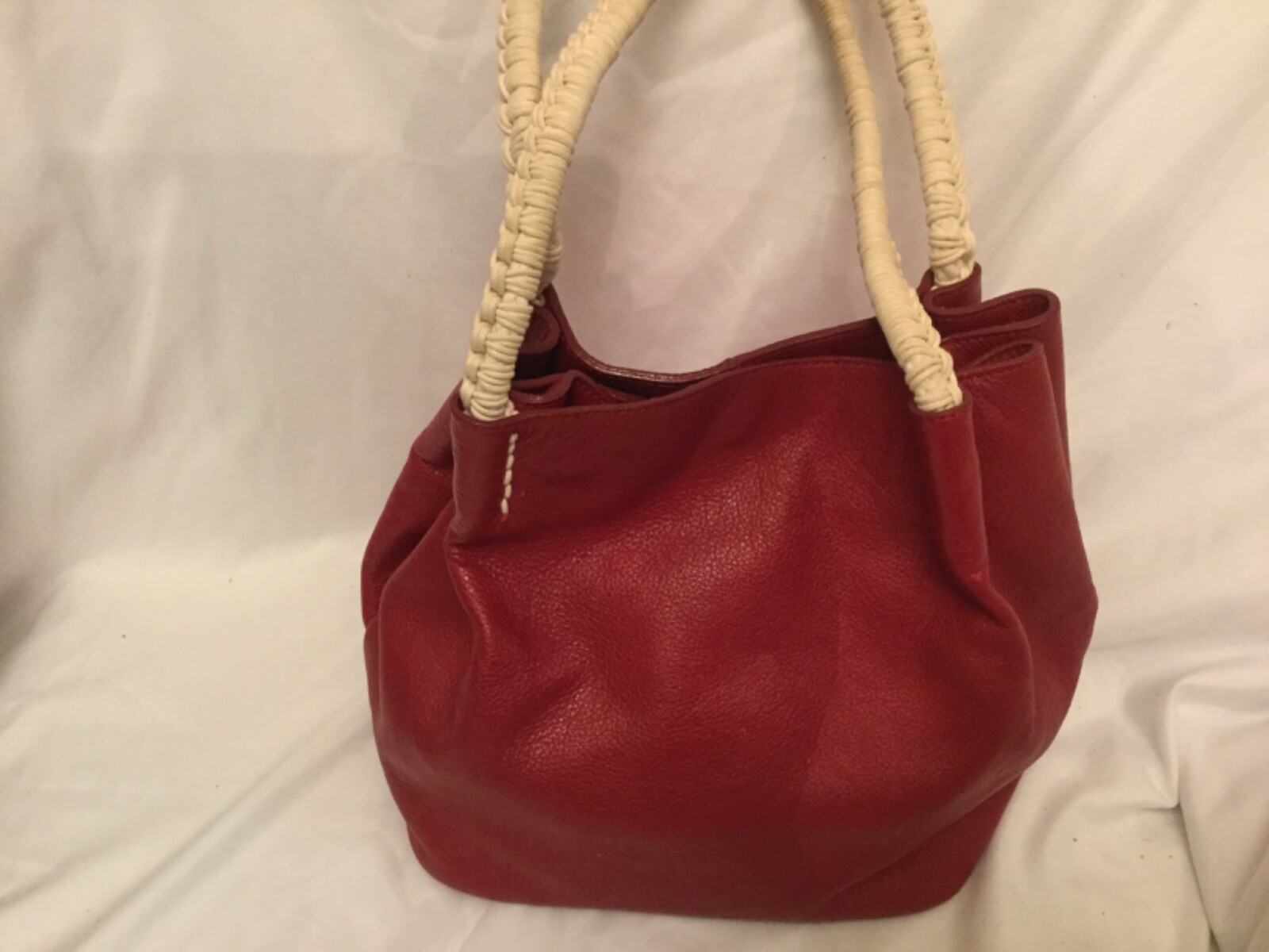 Capaccioli red leather handbag braided handles excellent Made in Italy ...