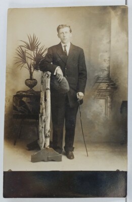 Attractive Young Man "Max" Unique Log Post Rail Studio Photo c1910 ...