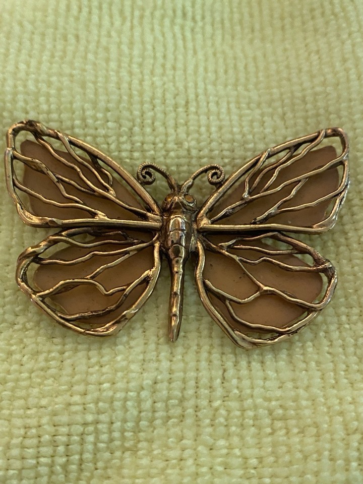 Vintage Napier Open-Winged Gold-Toned Butterfly Brooch With Translucent ...