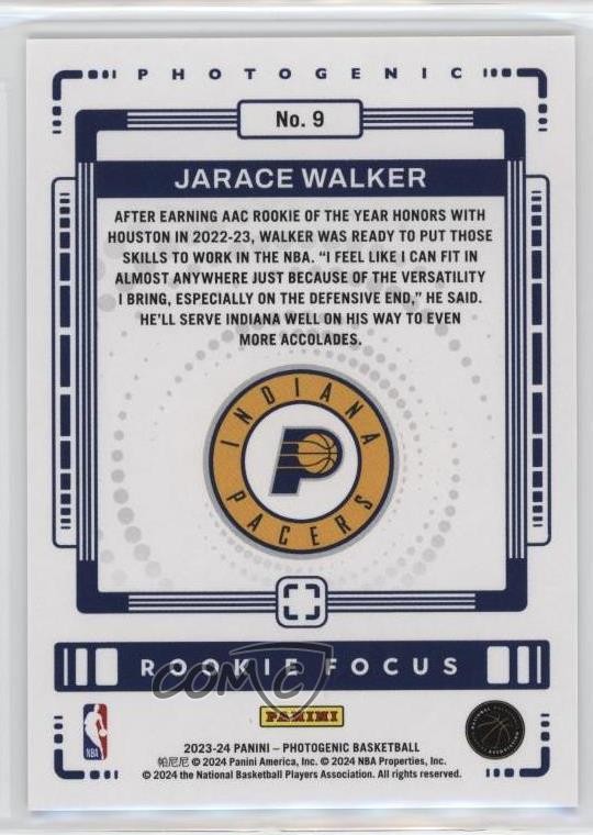 2023-24 Panini Photogenic Rookie Focus Jarace Walker #9 RC | eBay UK