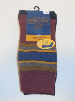 Pendleton Womens Shoe Size 6-10 Cotton Crew Socks 2 Pack Yakima Stripe Burgundy | eBay