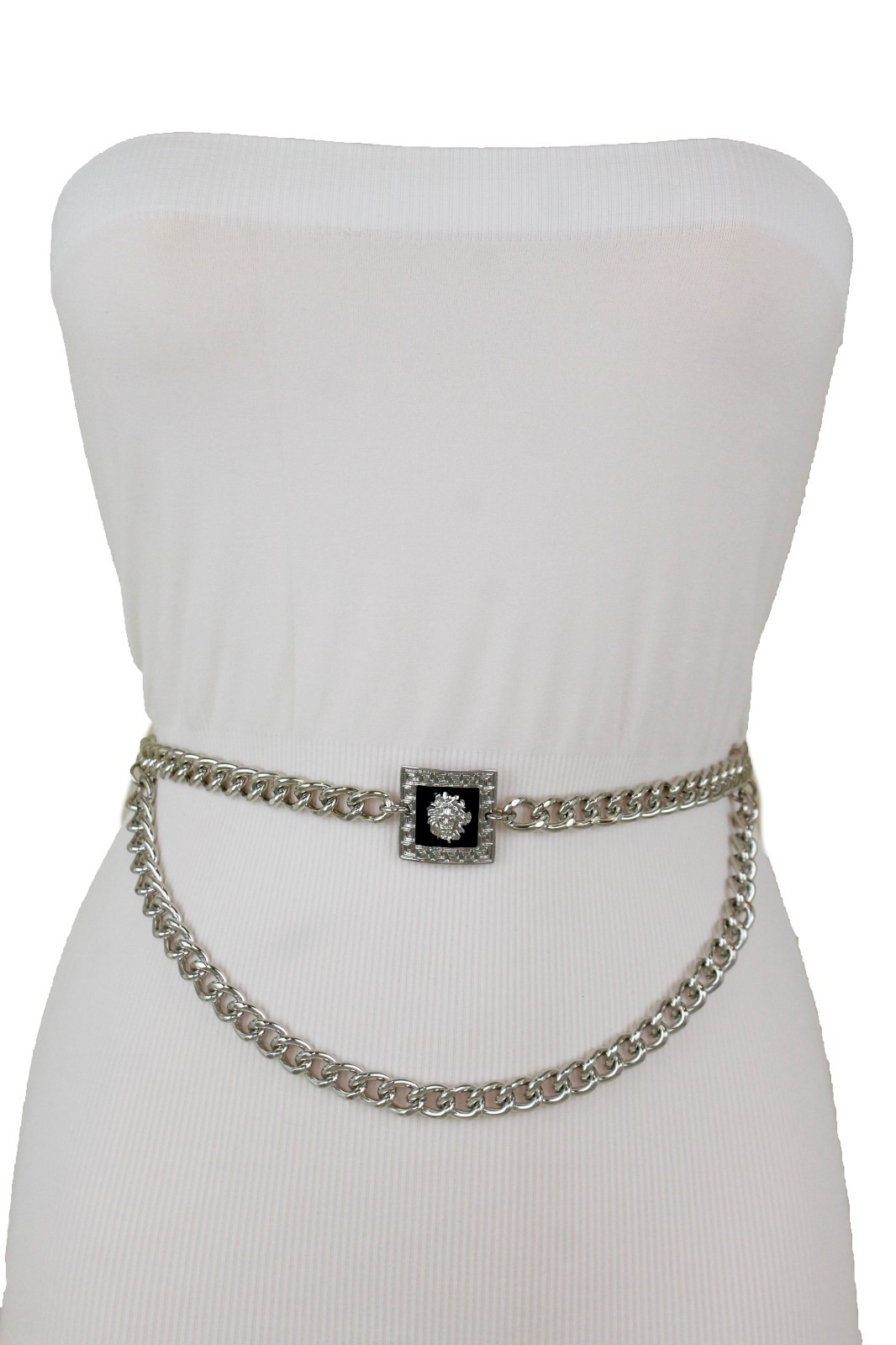 Women Fashion Belt Hip Waist Silver Metal Chain Links Lion Charm Buckle ...