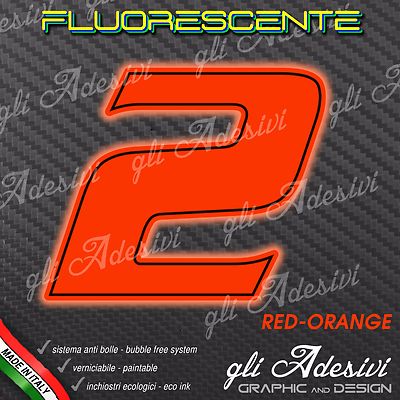 Sticker Number 2 Motorcycle Car Cross Race Red FLUORESCENT 10 cm | eBay