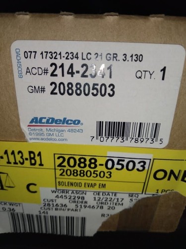 NEW GENUINE GM Evap Emission Canister Vent Solenoid Valve 20880503 2006 ...