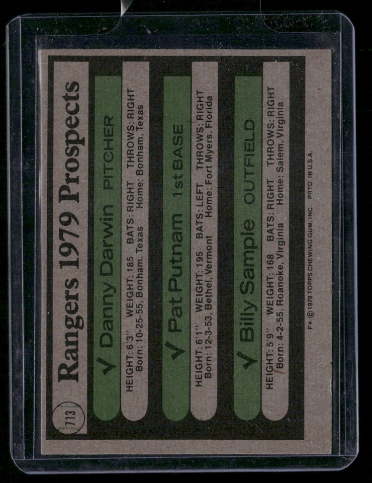 Prospects Danny Darwin Pat Putnam Billy Sample RC 1979 Topps #713 Texas ...