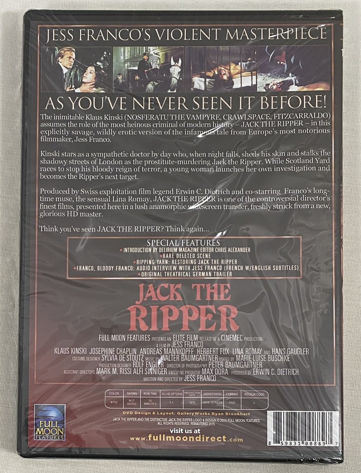 Jack the Ripper DVD NEW SEALED The Jess Franco Collection 1976 Klaus ...