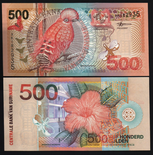 Suriname 500 GULDEN P-150 2000 Millennium BIRD UNC World Currency ...