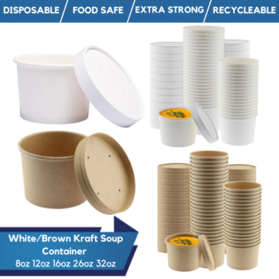 Kraft Soup Container With Vented Lids Disposable Soup Cups Paper Ice ...