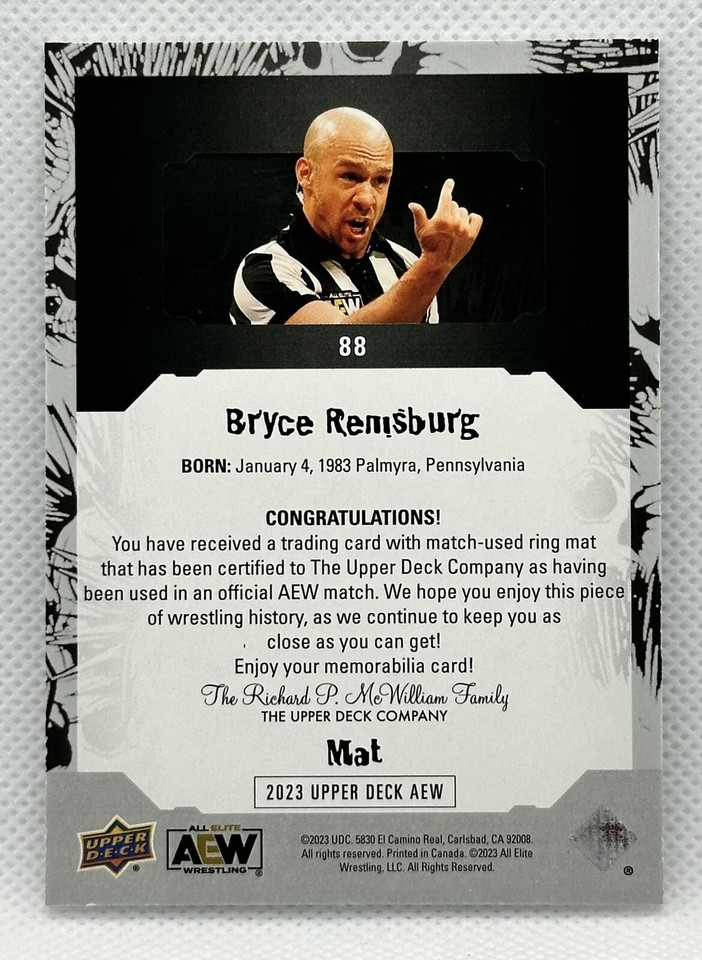 2023 Upper Deck AEW Bryce Remsburg #88 Mat Memorabilia | eBay