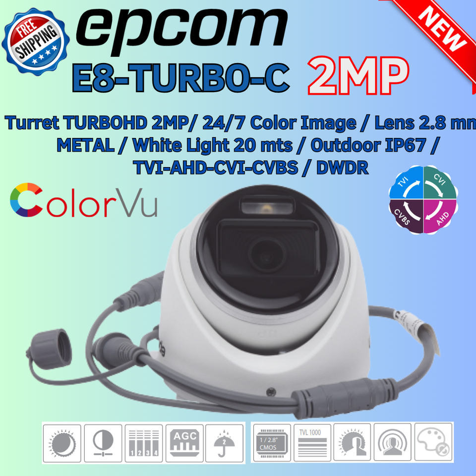 Epcom E8-TURBO-C Turret TURBOHD 2MP 24/7 Color Image Lens 2.8 mm ...