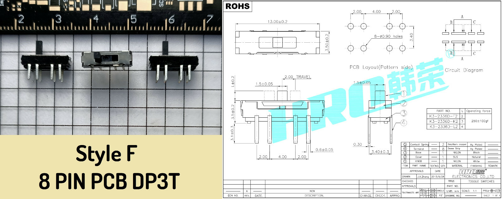 11 Types DPDT SPDT DP3T Micro Mini Slide Toggle Switch SMD PCB 3 PIN 6 ...