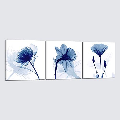 Blue Flowers 3 Panels Canvas Print Wall Art Modern Pictures ...