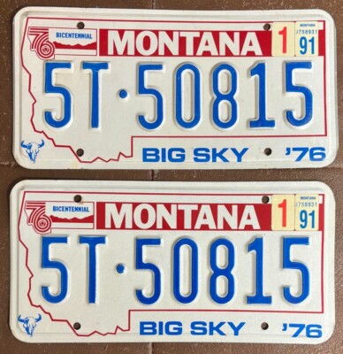 Montana 1991 LEWIS & CLARK COUNTY TRUCK License Plate PAIR # 5T-50815 ...