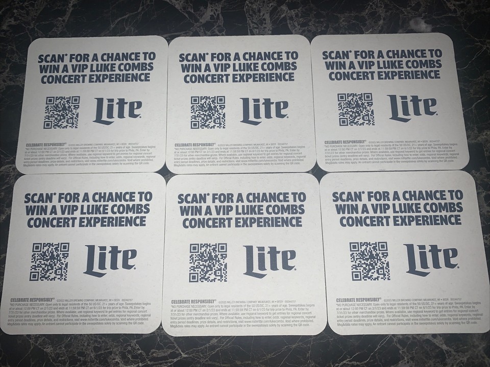 Miller Lite Luke Combs World Tour Beer Coasters Lot Of 6 | eBay