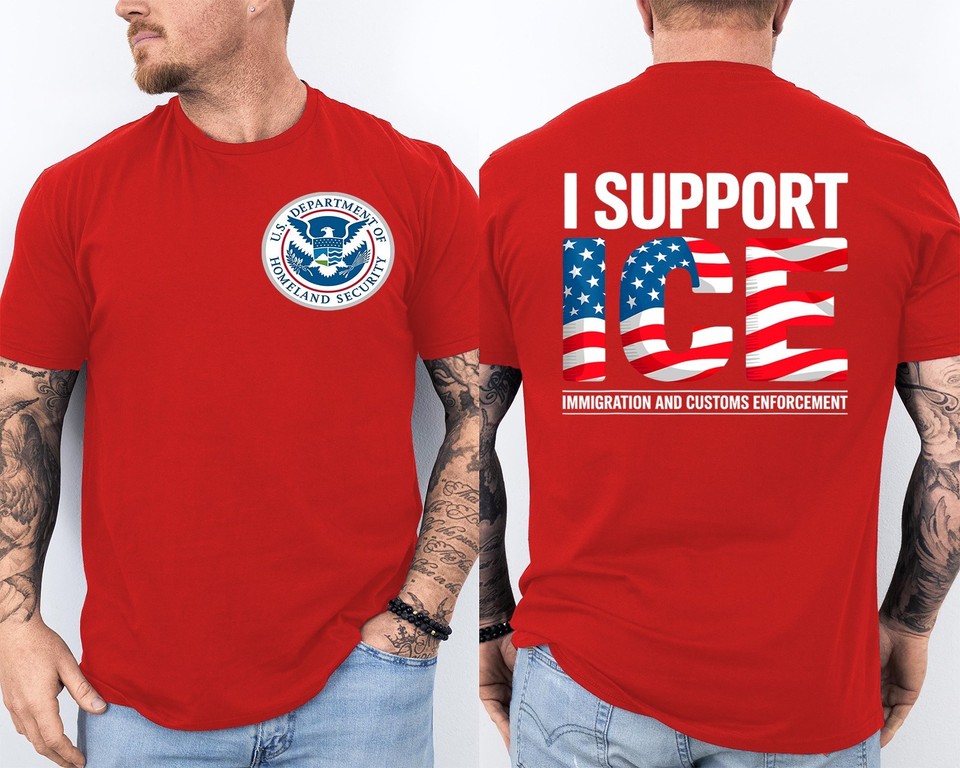 ICE Immigration Officers American Flag Tee I Support Trump Front & Back ...