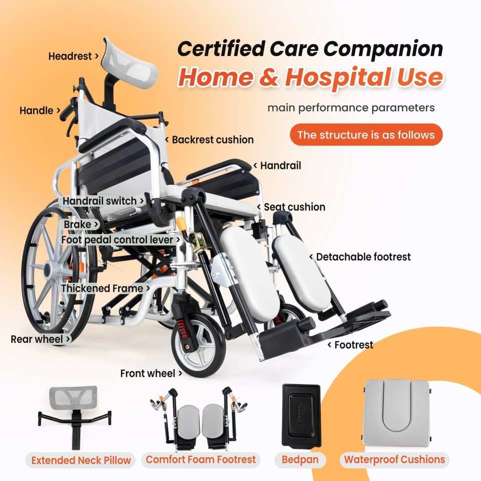 3-in-1 Multi-Nursing Wheelchair, Foldable Transport Wheelchair, Support ...