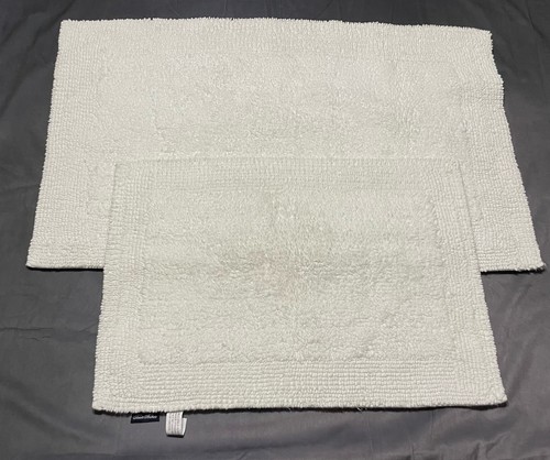 BROOKS BROTHERS White Reversible Cotton Bath Rug Set of 2: (34 x 21 ...