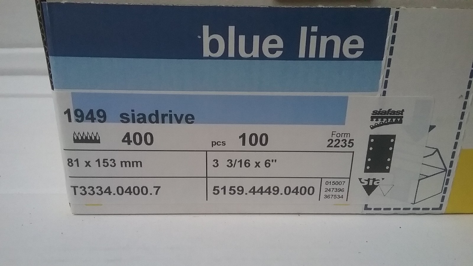 P400 SIA Blue Line SiaDrive 8 hole Strips 81 x 153mm Box (100) SiaFast ...