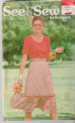 6065 BUTTERICK See & Sew - Scoop Neck T Shirt & Ruffle SKIRT - Sz 10 W ...