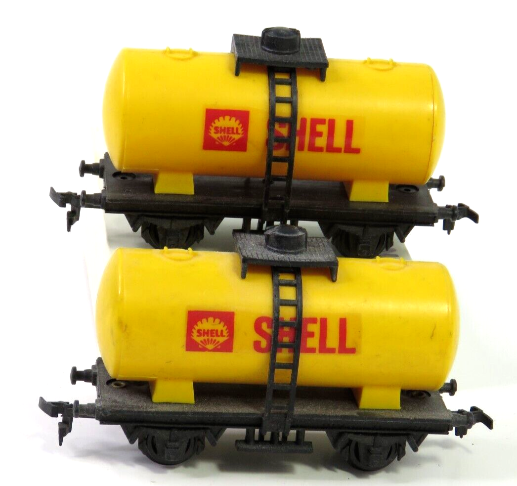 2 PCS VINTAGE LIMA SHELL YELLOW TANK RAIL CAR 2702 HO SCALE MADE ITALY ...