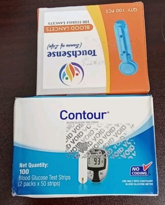 Bayer Contour 100 Test Strips + 100 Blood Lancets Blood Glucose Test ...