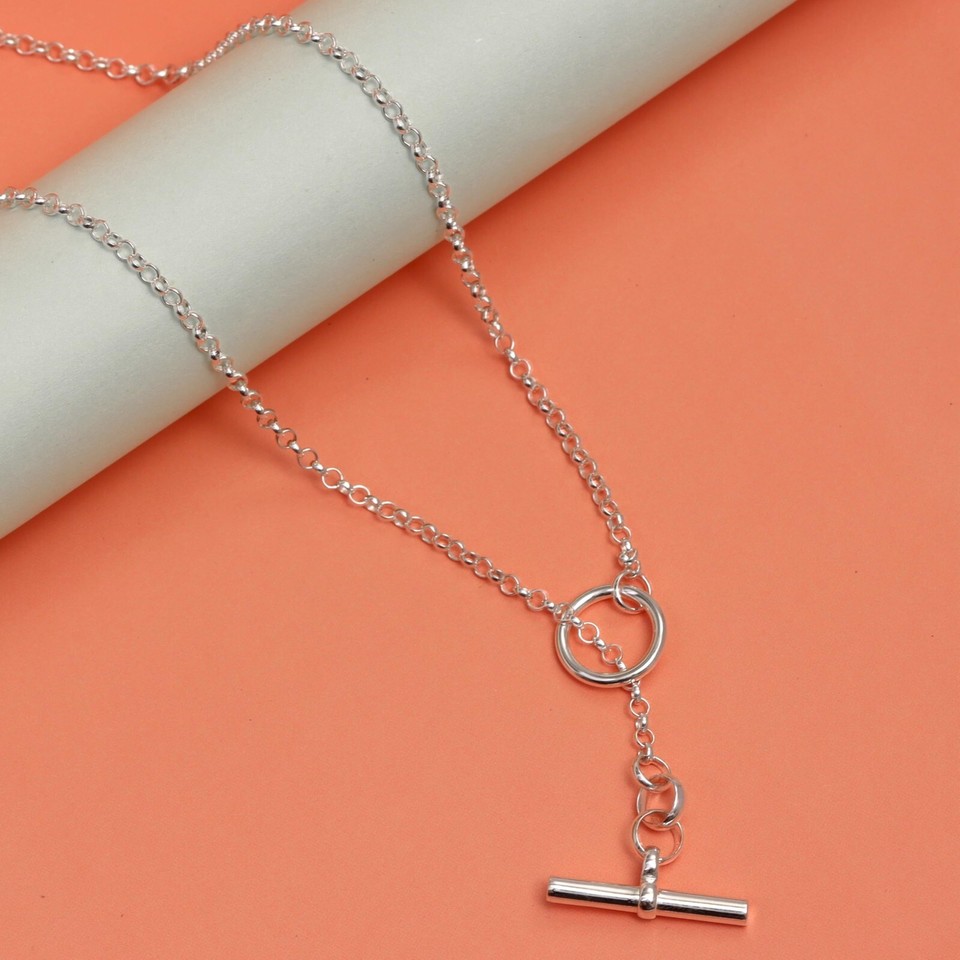 Pure 925 Sterling Silver Toggle Clasp Lariat Y Chain Necklace for Women ...