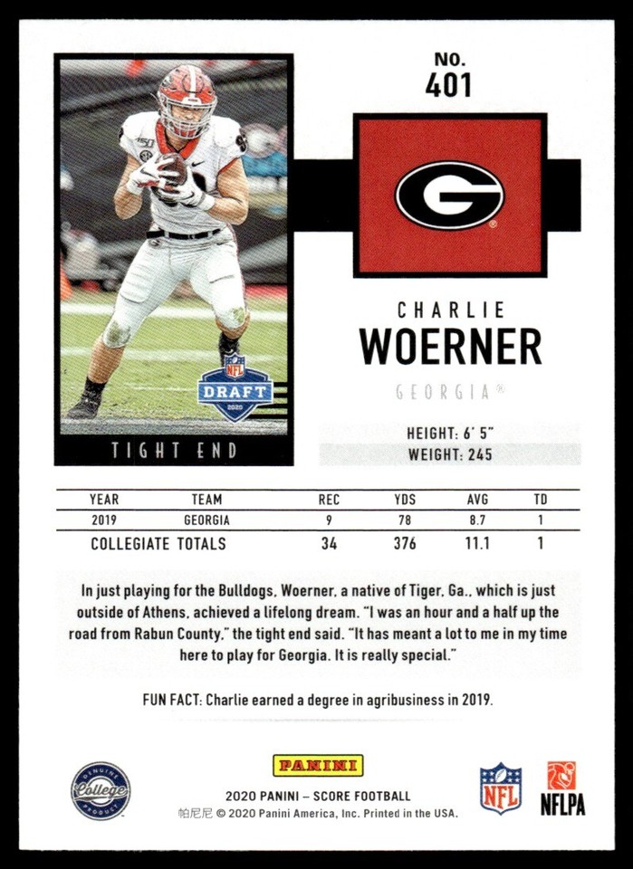 2020 Score Gold Charlie Woerner Rookie Georgia Bulldogs #401 | eBay