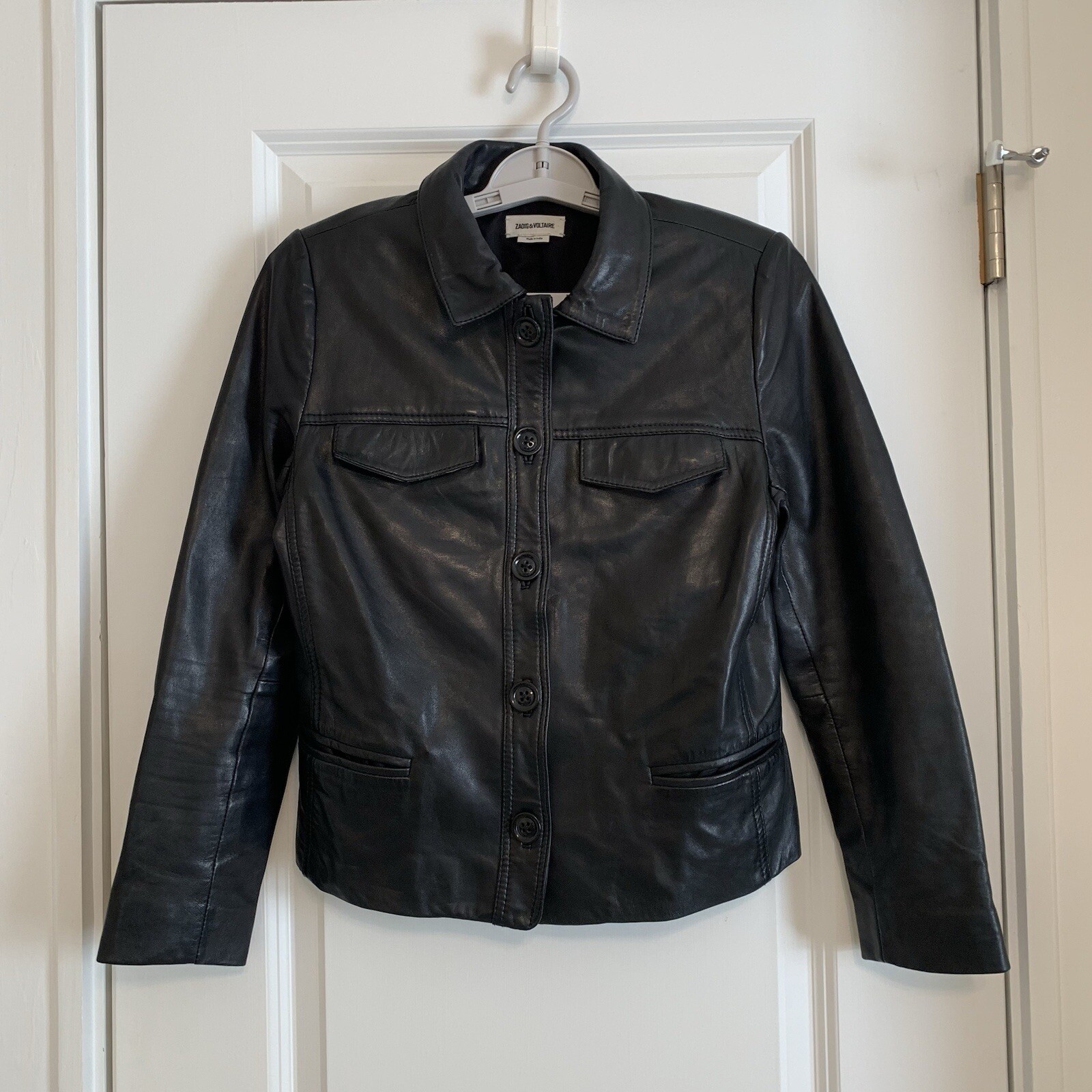 Zadig & Voltaire Liam Lamb Leather Jacket Coat Black … - Gem