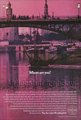 1969 PAN AM ad American World Airways advert SEVILLA ESPAÑA Where are ...