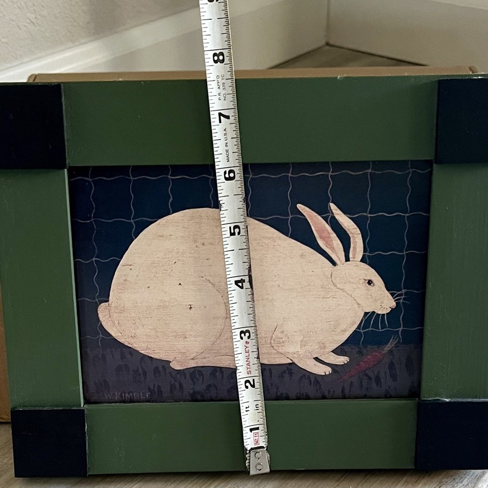 Vtg Warren Kimble Rabbit Framed Folk Art Print Farm Bunny Country Wood ...