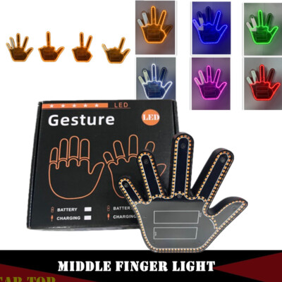 6 Color Finger Gesture Light with Remote LED Car Back Window Sign Hand ...