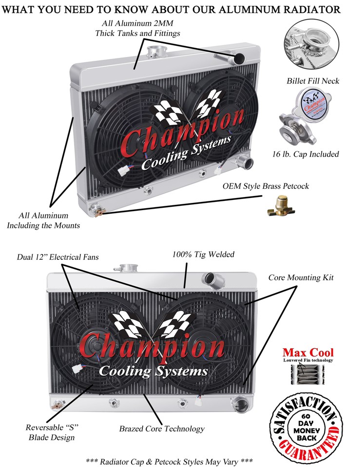 JR Champion 3 Row Radiator W/ 2 12" Fans for 1961 - 1963 Pontiac ...
