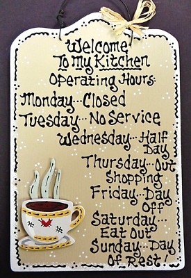 COFFEE CUP Kitchen Operating Hours SIGN Wall Art Hanger Wood Plaque ...