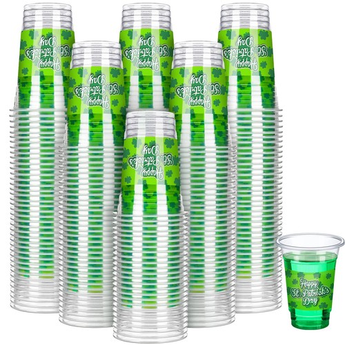 16 oz St Patrick's Day Shamrock Cups Bulk Disposable Clear Green ...