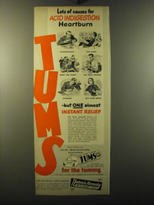 1949 Tums Medicine Ad - Lots of causes for acid indigestion heartburn ...