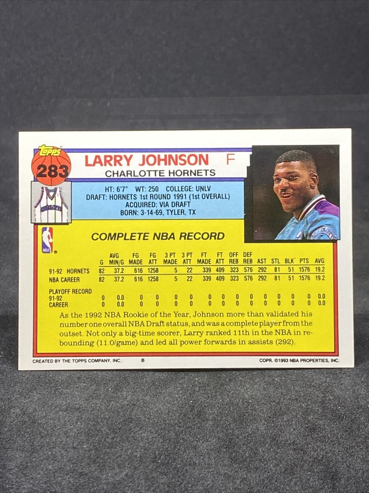 1992-1993 Topps Basketball Larry Johnson Card #283 Charlotte Hornets | eBay