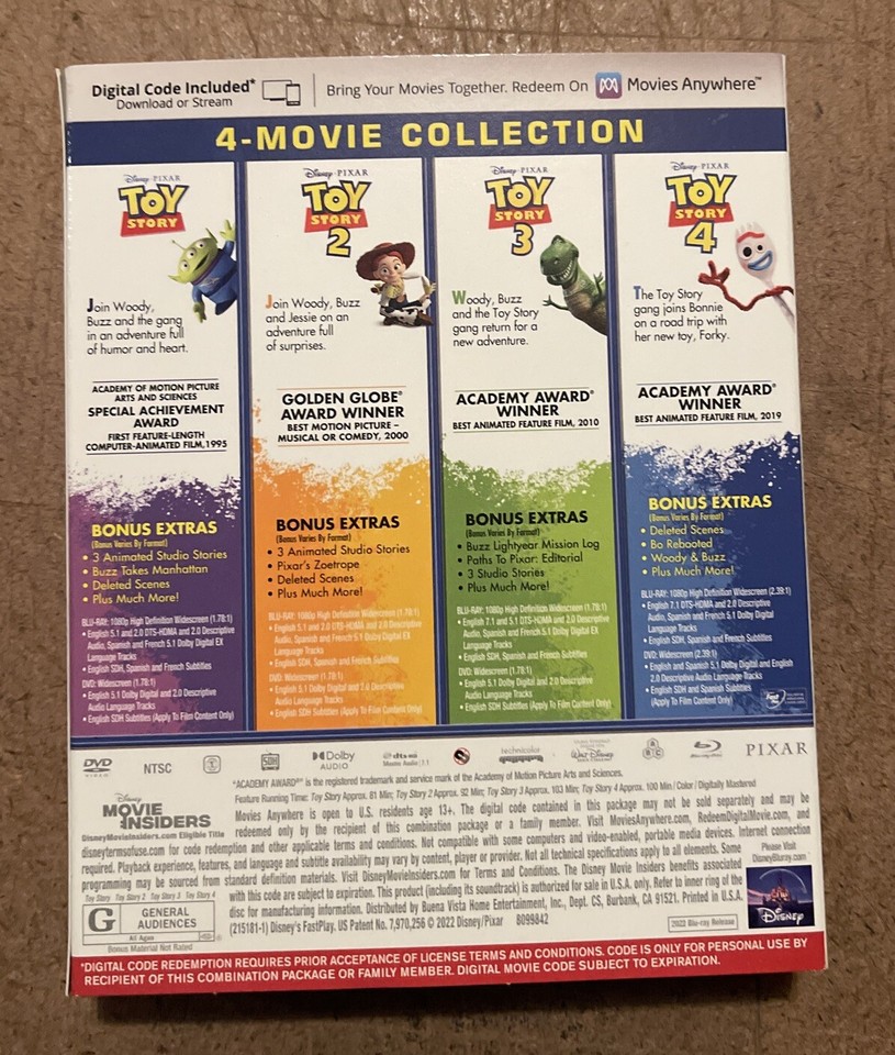 Toy Story: 4-Movie Collection (Blu-ray) NEW W/ Slipcover 786936888331 ...