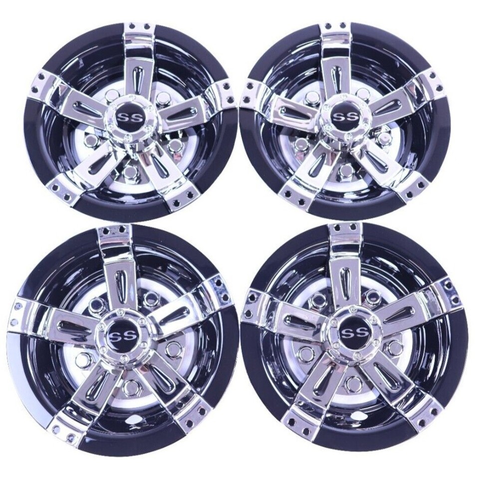 10 Inch Golf Cart Hub Caps Wheel Covers W/ Chrome Spokes For EZGO Cub ...