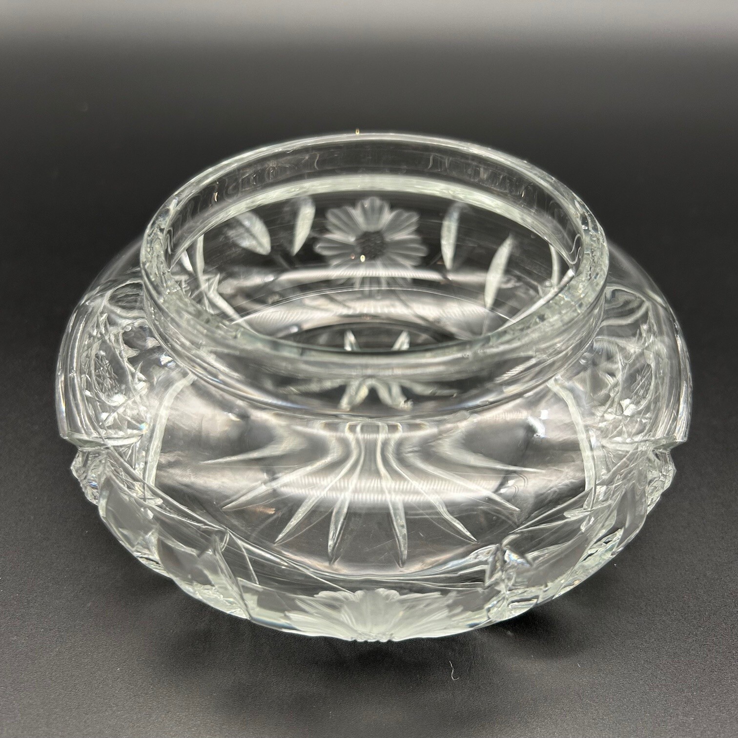 American Brilliant Cut Glass Vanity Puff Jar with Lid Wheel Flowers ...