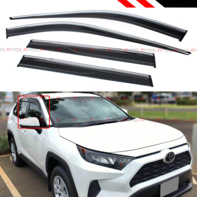 FOR 2019-2024 TOYOTA RAV4 CHROME TRIM CLIP-ON WINDOW VISOR RAIN GUARD ...